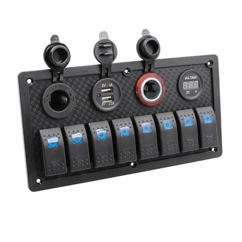 8 Gang Switches Panel, USB 5V 3.1A,Voltmeter, 2 Cigar Lighter لوحة ...
